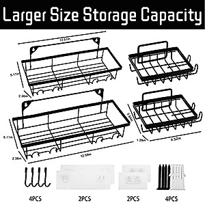 Shower Caddy Shelf Organizer (2Pack) with 2 Soap Dishes,No Drilling Wall Mount Shower Storage Accessories, Adhesive Bathroom Shelves for Inside Shower, Shower Accessories for Bathroom with 4pcs Hooks