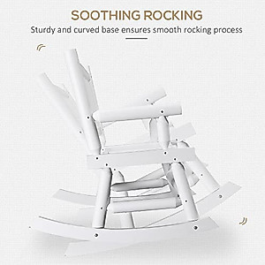 Outsunny 2-Person Wood Rocking Chair with Log Design, Heavy Duty Loveseat with Wide Curved Seats for Patio, Backyard, Garden, White