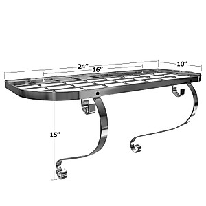 Vdomus Hanging Pot Rack Organizer, Wall Mounted Kitchen Pan Organizer Pots and Pan Storage with 10 Hooks, Kitchen cookware Storage Organizer, 24 by 10-inch (Sliver)