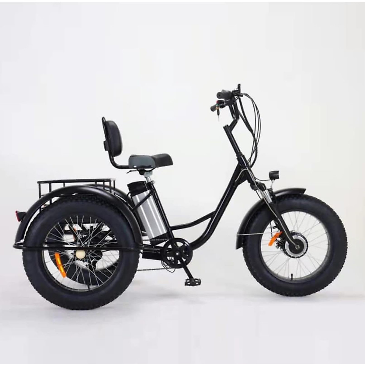 便利100 Outdoor 20'' Fat Tyre Electric Bicycle for Adult with 500W Motor, 48V Battery 3 Wheel E-Bike for Seniors Leisure Rides Front Rear Baskets, 7 Speed Farm Vegetables and Fruits Transport