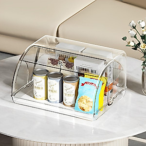Gagee Bread Box for Kitchen Countertop,Acrylic Bread Storage Container for Homemade Bread,Cookies, Bagels, Muffins, Bread Holder with Roll Top Lid,Clear