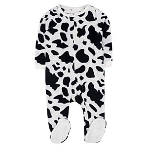 Leveret Boys Girls Kids Footed Fleece Pajama Cow Black 12-18 Month