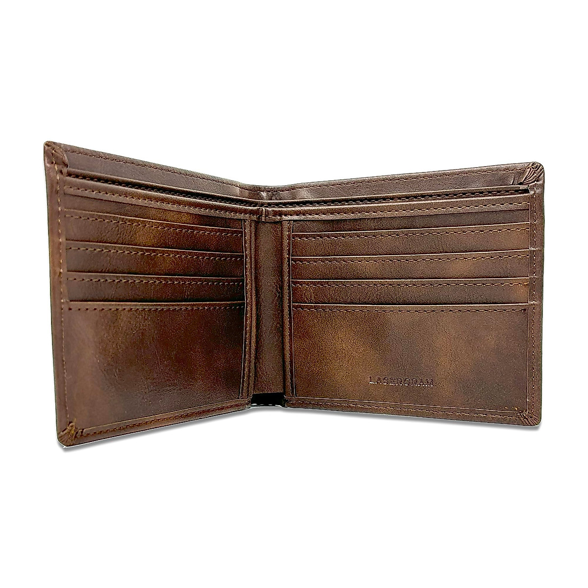 LaserGram Faux Leather Bi-Fold Wallet, Baseball Ball, Personalized Engraving Included (Rustic with Gold)