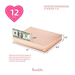 ROSEGLD 12 Gift Boxes with Lids 11x8.5x1.5 Inches, Gift Boxes for Clothes, Apparel Gift Boxes, Clothing Gift Boxes, Rose Gold Gift Wrap Boxes (Glossy Rose Gold with Grain Texture)