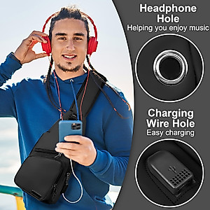 redaica Sling Bag Crossbody Backpack for Women Men Chest Bag Hiking Bag with USB Charging Port for Walking Camping Biking Travel Sports Running Cycling, Black