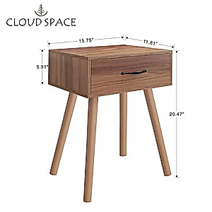 Walnut Mid Century Modern Nightstand, Wood End Table for Living Room, Bed Side Table, Night Stand with Drawer, Sturdy Construction, Easy Assembly