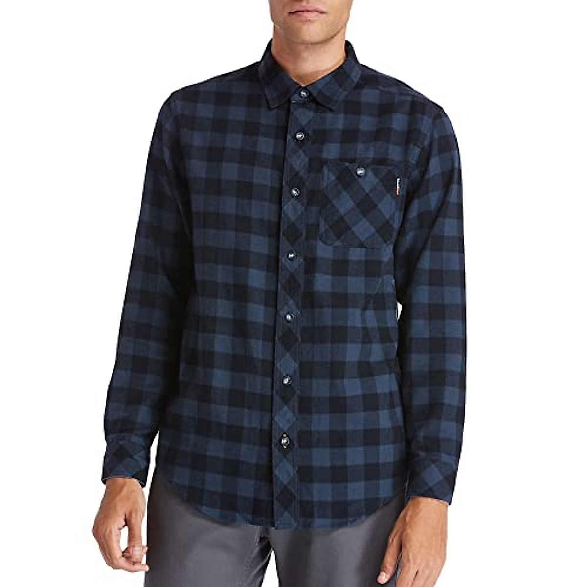 Timberland PRO Men's Size Woodfort Mid-Weight Flannel Work Shirt, Navy Buffalo Check, Large Tall