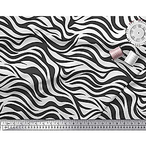 Soimoi Black Cotton Canvas Fabric Wild Animal Skin Printed Craft Fabric by The Yard 44 Inch Wide