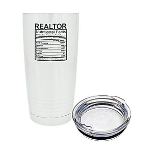 ThisWear Gifts For Realtor Nutritional Facts 20oz. Stainless Steel Insulated Travel Mug With Lid White