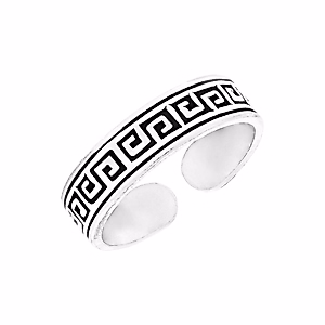 81stgeneration Greek Key Sterling Silver Toe Ring - Ancient Greece Style Foot Jewellery for Women - Pinky Finger Midi Adjustable Rings - Cute Toe Rings for Ladies - Boho Jewellery