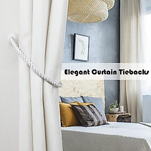 Porlau Strong Magnetic Curtain Tiebacks White 4 Pack Decorative Tie Backs Outdoor Curtain Rope Tiebacks Elegant Curtain Holdbacks for Drapes