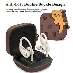 Powerbeats Pro Case, 3D Cute Cartoon Character Shockproof Protective Silicone Case Cover for Powerbeats Pro with Keychain for Girls Women Kids (Cookie Bear)