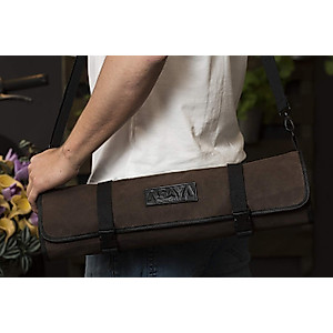 Asaya Canvas Chef Knife Roll Bag - 10 Knife Slots and a Large Zipper Pocket - Durable 10oz Canvas Knife Case with an Adjustable Shoulder Strap - Knives not Included