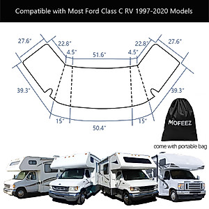 Mofeez RV Windshield Cover Compatible with Class C Ford 1997-2024, UV Block Offer Complete Privacy with Light Preserves Interior (White Color with Mirror Cutouts)