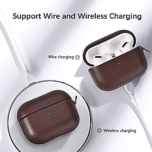 AIRSPO Case for AirPods Pro, Leather AirPods Pro Case Cover Compatible with Apple Airpods Pro Charging Case AirPod Pro Protective with Keychain (Brown)