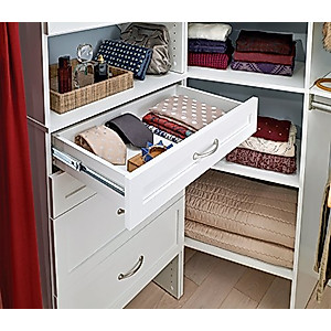 ClosetMaid SuiteSymphony Wood Closet Drawer, Add On Accessory, Shaker Style, For Storage, Closet, Clothes, 25” x 5” Size for 25 in. Units, Pure White/Satin Nickel