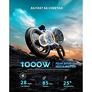 eAhora P5 Plus Electric Bike for Adults, 28MPH 750W(MAX 1000W) 48V 20Ah Long Range Removable Battery Ebike, 7 Speed Electric Mountain Bike, 24 * 4.0'' Fat Tire Electric Bike, Full Suspension