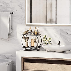 Black Countertop Organizer for Bathroom & Kitchen, 2 Tier Aluminum Shower Room Desk Counter Top Storage Shelf for Makeup Vanity, Kitchen Under Sink Cabinet Organizer for Spice