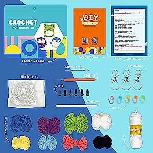 BEEBARYJ 3PCS Crochet Kit for Beginners,Crochet Starter Kit for Adults and Kids DIY Crochet Animal Kit Crocheting Knitting Kit with Step-by-Step Video Tutorials (Penguin+Frog+Owl)