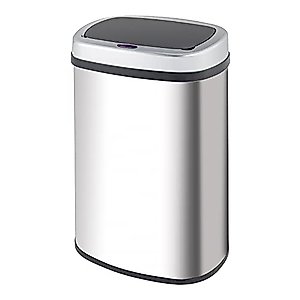 Smart Trash Can, 10.5 Gallon/48L Black, Cylindrical Ordinary Mirror Barrel Body Φ30.5x78 Stainless Steel ABS Material Waterproof Induction Type Automatic for Office, Bathroom, Kitchen, Black