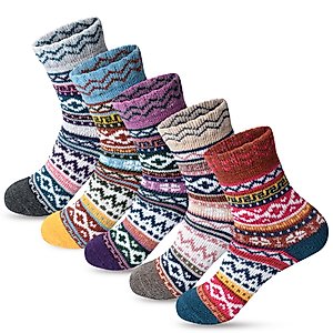 besky 5 Pairs Winter Wool Socks Women, Knit Thick Wool Soft Warm and Breathable Cozy Socks for Womens