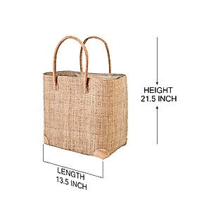 Serene Spaces Living Handmade Bohemian Raffia Tote Bag with Braid Handles, Beach Raffia Tote Bag, Summer Travel Handbag, Madagascar Fashion Tote for Women, Measures 13.5" Long, 6" Wide & 21.5" Tall
