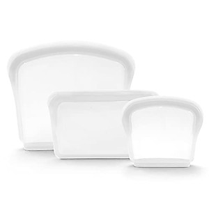 KVK Platinum Silicone Food Storage Bags - Flat Reusable Pocket Snack Sandwich Bag - Meal Prep Container Freezer Oven Dishwasher Safe - Double Lock Seal Leakproof - Clear