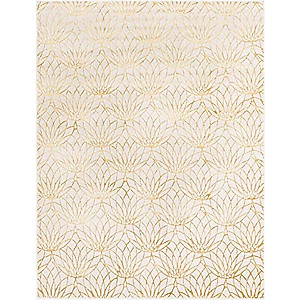 Unique Loom Glam Collection Geometric, Floral, Metallics, Modern, Chic Area Rug, 8 ft x 10 ft, White/Gold
