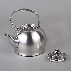 Creative Home 72258 Royal Stainless Steel Whistling Tea Kettle with Removable Infuser Basket, Folding Handle, 1 Quart