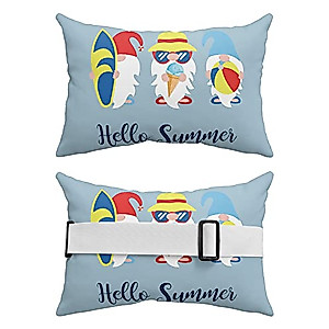 Recliner Head Pillow Ledge Loungers Chair Pillows with Insert Summer Style Gnome with Ice Cream Surfboard Lumbar Pillow with Adjustable Strap Outdoor Waterproof Patio Pillows for Beach Pool, 2 PCS