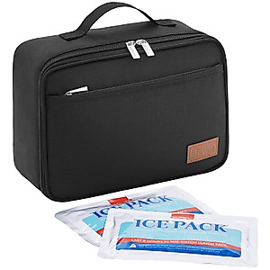 Lifewit Freezable Lunch Box, Insulated Reusable Lunch Bag with 2 Ice Packs, Mini Cooler Snack Bag for Bento Box for Salad, Sandwich, Snacks for Boys/Girls/Men/Women for School/Work/Daycare, Black