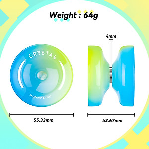 Yoyo K2 Crystal - Professional Responsive Yoyo for Kids Beginners, Dual Purpose Yo-Yo for Advanced + Extra Unresponsive Yo Yo Bearing + 12 Yoyo Strings+Storage Bag + Removal Tool ( SkyBlue Yellow)
