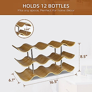 Bellglee 12 Bottles Wine Racks Countertop for Shelf, 3-Tier Wooden Wine Bottle Holder Stand, freestanding Wine Storage for Inside Cabinet Organizer for Home Décor, Bar and Pantry