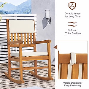 VINGLI Acacia Outdoor Rocking Chair with Cushions, Wooden Rocker Support 550 LBS for Indoors & Outdoors, 1 Pack