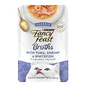Purina Fancy Feast Limited Ingredient Wet Cat Food Complement, Broths With Tuna, Shrimp & Whitefish - (Pack of 16) 1.4 oz. Pouches