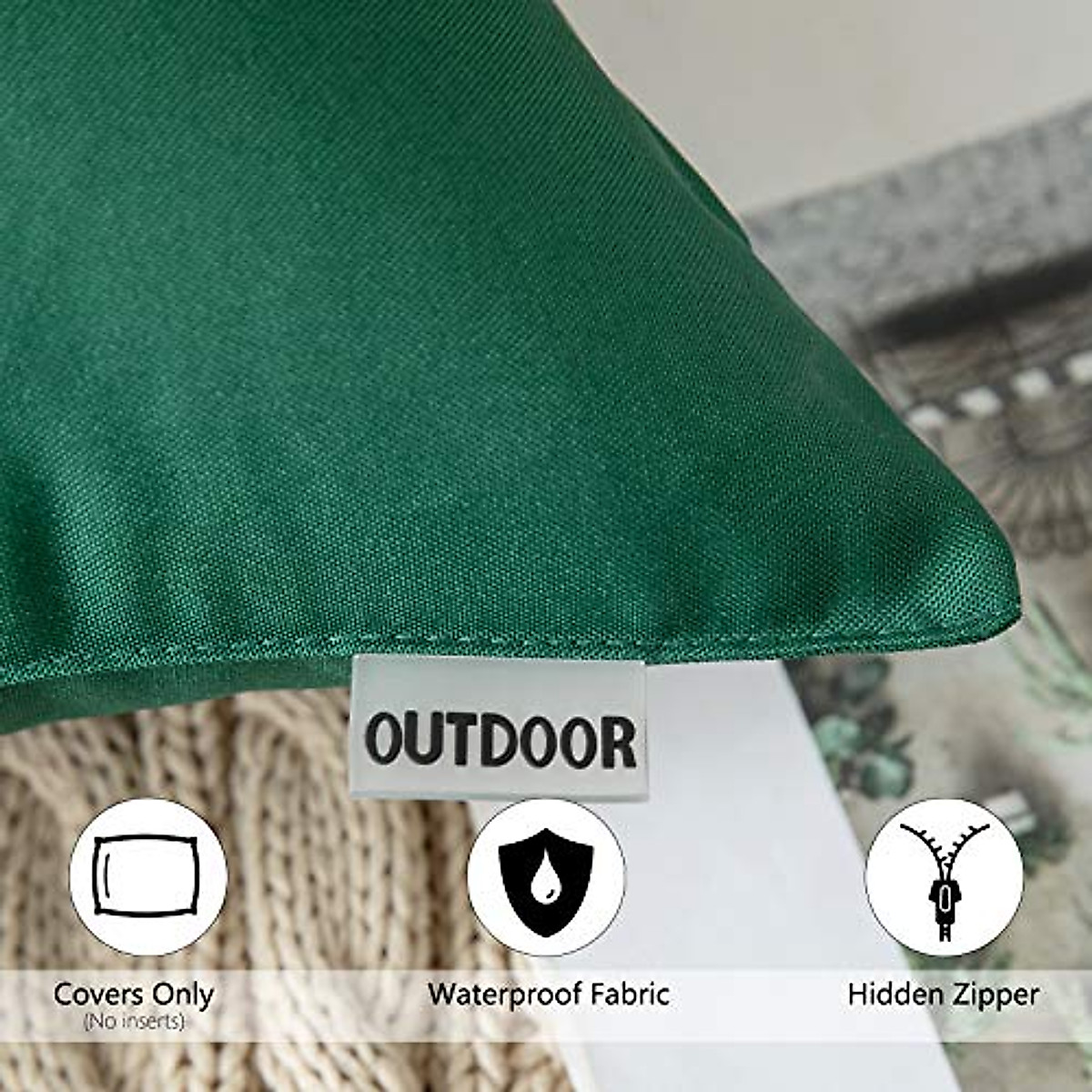 MIULEE Pack of 4 Decorative Outdoor Pillow Covers Square Cushion Cases PU Coating Waterproof Throw Pillowcase Shell for Living Room Couch Sofa Garden Tent Park 18x18 Inch Army Green