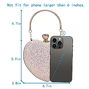 Goclothod Women Glitter Heart Shape Clutch Purse Leather Shoulder Bag Party Handbags
