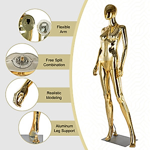 Female Mannequin Dress Full Body - 70'' Mannequin Dress Form Display Full Body Adjustable Realistic Manikin Torso Stand (Golden)
