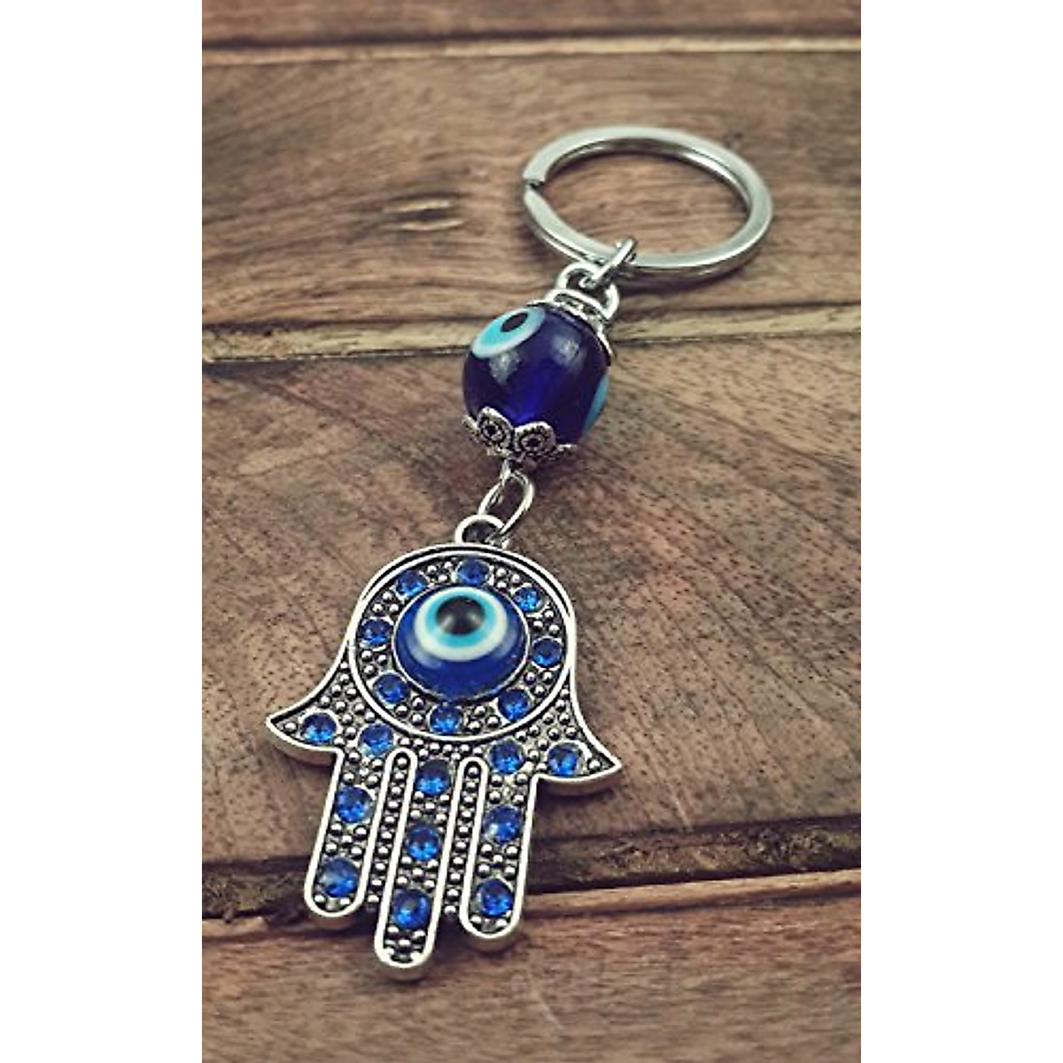 Evil Eye Silver Hamsa Keychain Hand Fatima Protection Charm Key holder Good Luck Keychain - Amulet
