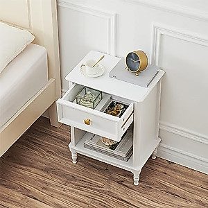 IDEALHOUSE White Nightstands Set of 2, Bedroom Nightstand with Drawer and Storage Shelf, Modern End Table Side Table for Bedroom Living Room College Dorm
