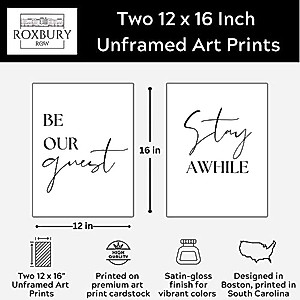 Be Our Guest Wall Decor, Guest Bedroom Wall Decor, Stay Awhile Signs for Home Decor, Farmhouse Bedroom Decor, Bedroom Wall Art Sign, Guest Room Essentials for Aibnb Hosts (Two12x16 Unframed Prints)