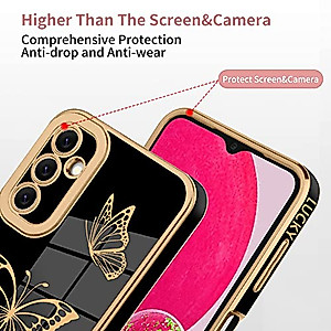BITOBE Designed for Samsung A14 5G Case Butterflies Design with Screen Protector for Women Girls,Cute Luxury Plating Full Camera Lens Protection Cover for Galaxy A14 5G -Black
