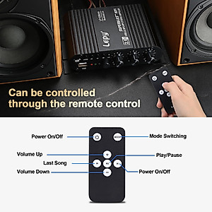 LP-838 2.1 Bluetooth Amplifier 38W+38W+50W Power Output with Remote Control Function, 2.1 Channels Bluetooth Amplifier Supports Bluetooth/USB/RCA Input(with 12V/5A DC Power Supply)