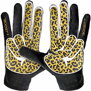Grip Boost Football Gloves Peace Stealth 6.0 Boost Plus Technology Men's Receiver Gloves - Adult and Youth Sizes (Black/Gold, Youth Small)
