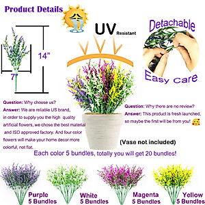 Felixhom Artificial Lavender Flowers 20 Bundles Outdoor Fake Flowers for Home Decoration UV Resistant No Fade Faux Plastic Plants Garden Porch Outdoor Décor