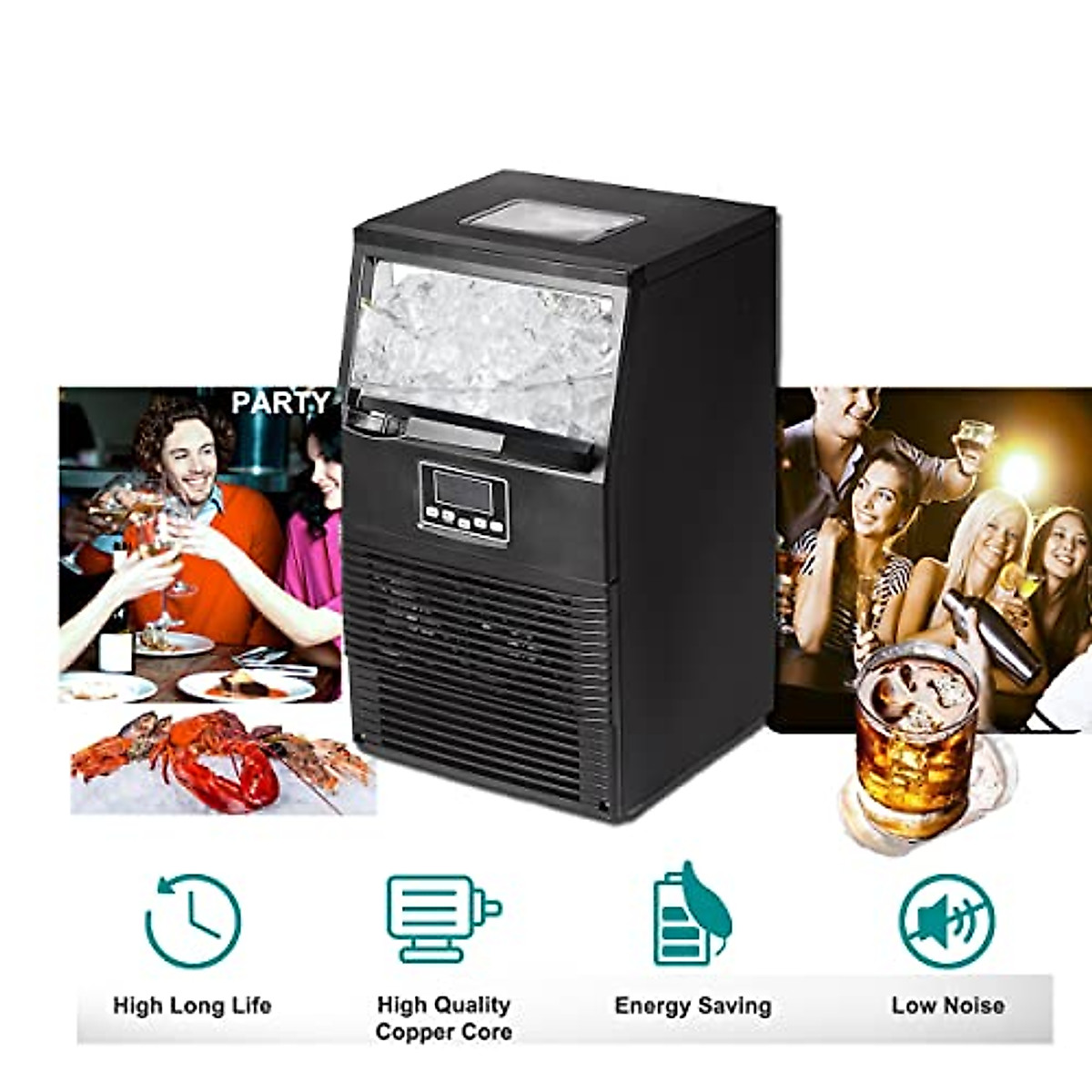 SMETA Commercial Ice Maker Commercial Sonic Ice Maker Nugget Ice Machine Clear Ice 66 Lbs in 24 hrs with 8 lbs Ice Storage Capacity