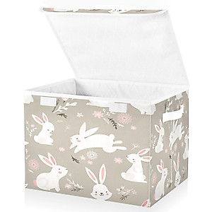 YETTASBIN Easter Bunny Storage Basket with Lid and Handles, Large Collapsible Fabric Storage Bins Durable Storage Organizer for Shelves, Closet, Bedroom, School, Office, Home Decor