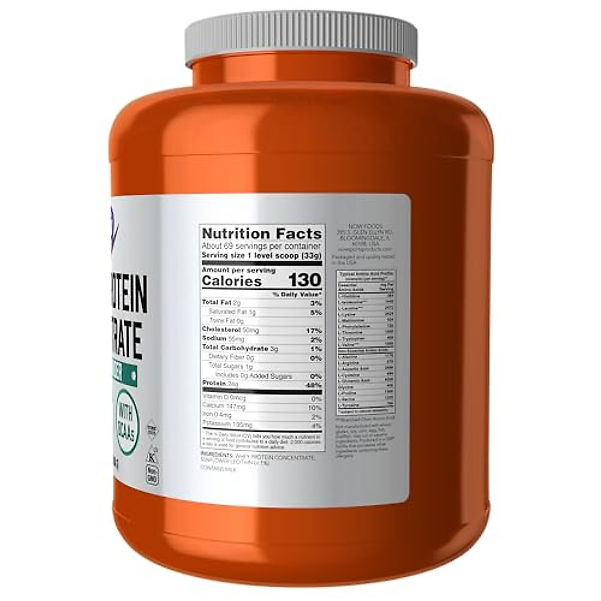 NOW Sports Nutrition, Whey Protein Concentrate, 24 G With BCAAs, Unflavored Powder, 5-Pound