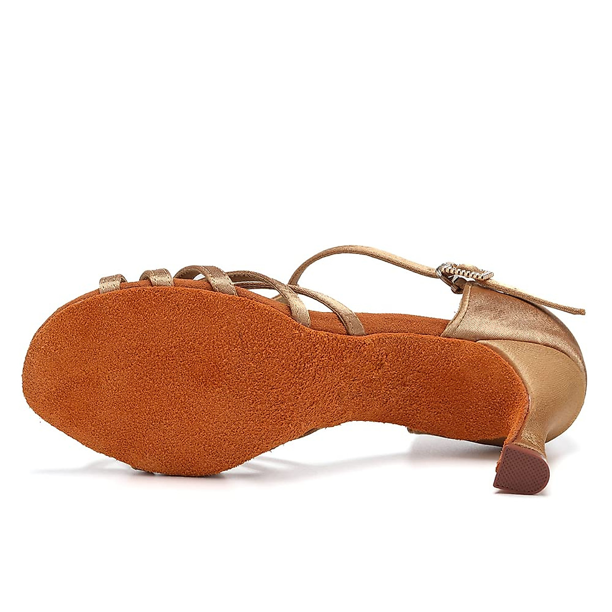 HIPPOSEUS Women's Latin Dance Shoes Light Tan Satin T-strap Ladies Ballroom Salsa Dance Practice Performance Shoes Heel 3inches,Model 217, 8.5 B(M) US