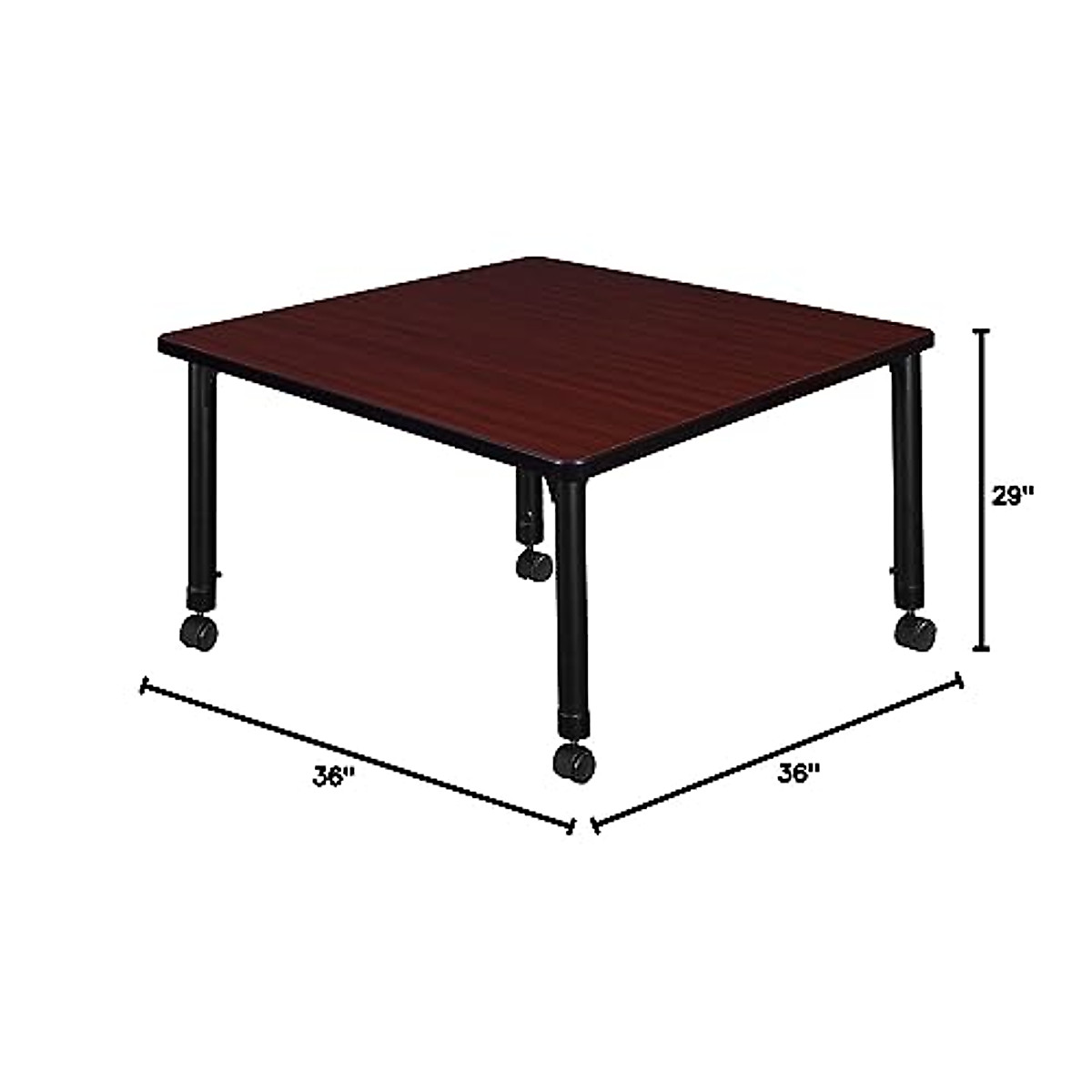 Regency Kee Height Adjustable Mobile Square Classroom Table, 36", Mahogany